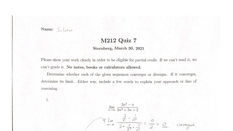 Solution M212 Quiz 7 Key - Convergence and Divergence Analysis - Studocu