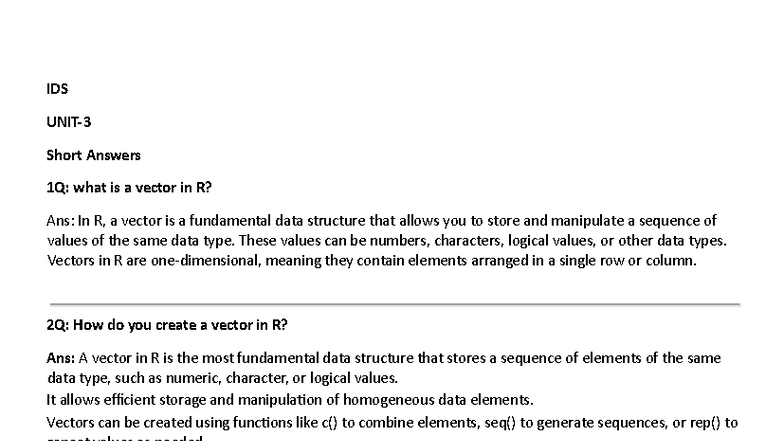 IDS Unit 3: Key Concepts in R - Vectors, Matrices, and Data Frames ...