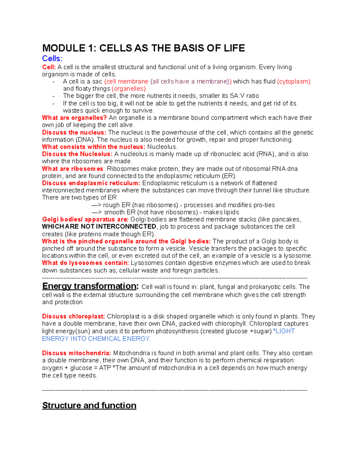 Year 11 Biology Lecture Notes: Modules 1-4 Overview - Studocu