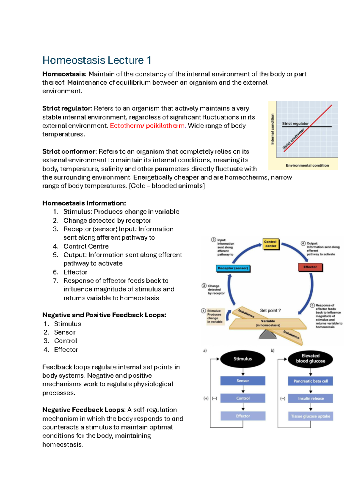 Homeostasis and Regulatory Systems: Lecture Notes for Bio 101 ...