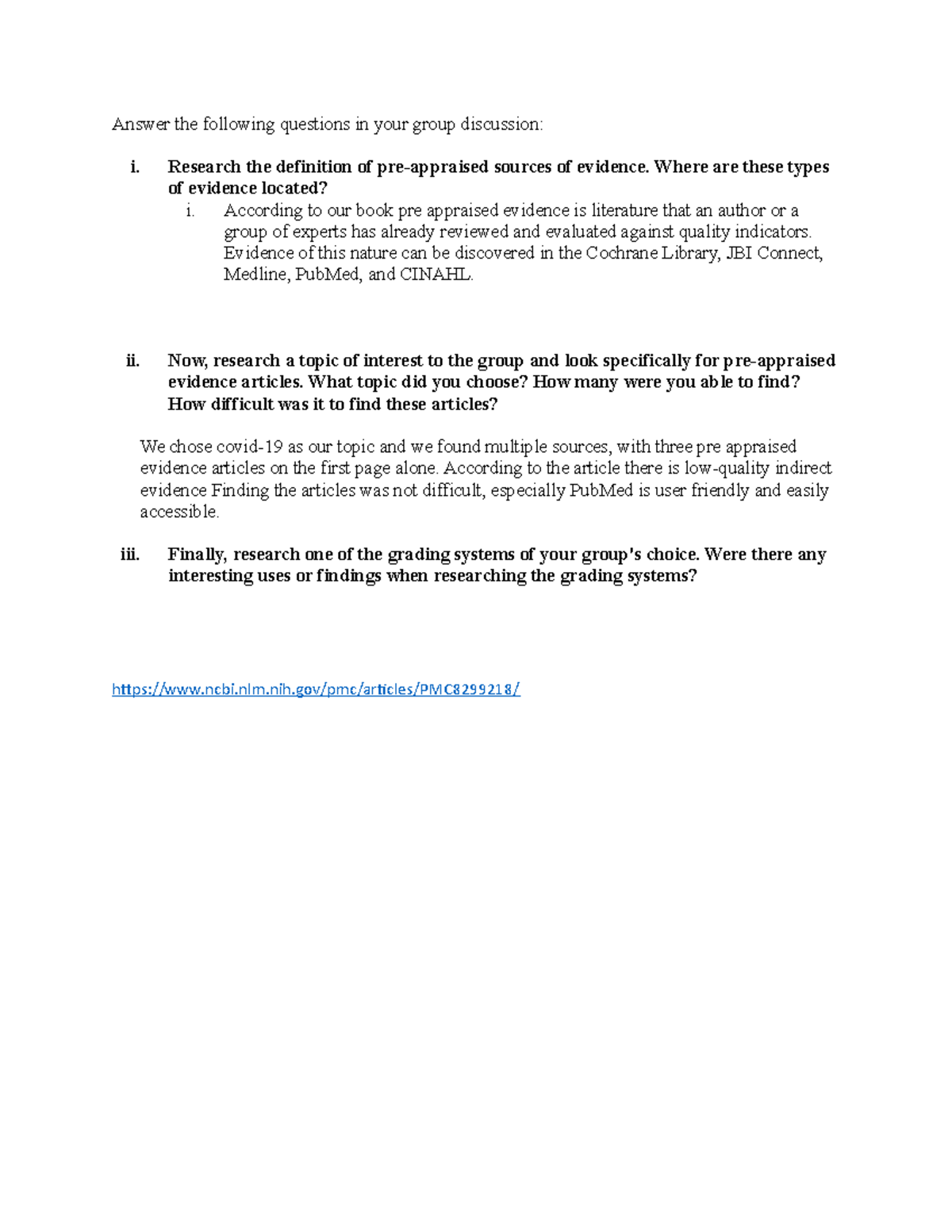EBP Discussion Topic: Pre-Appraised Evidence in COVID-19 Research - Studocu