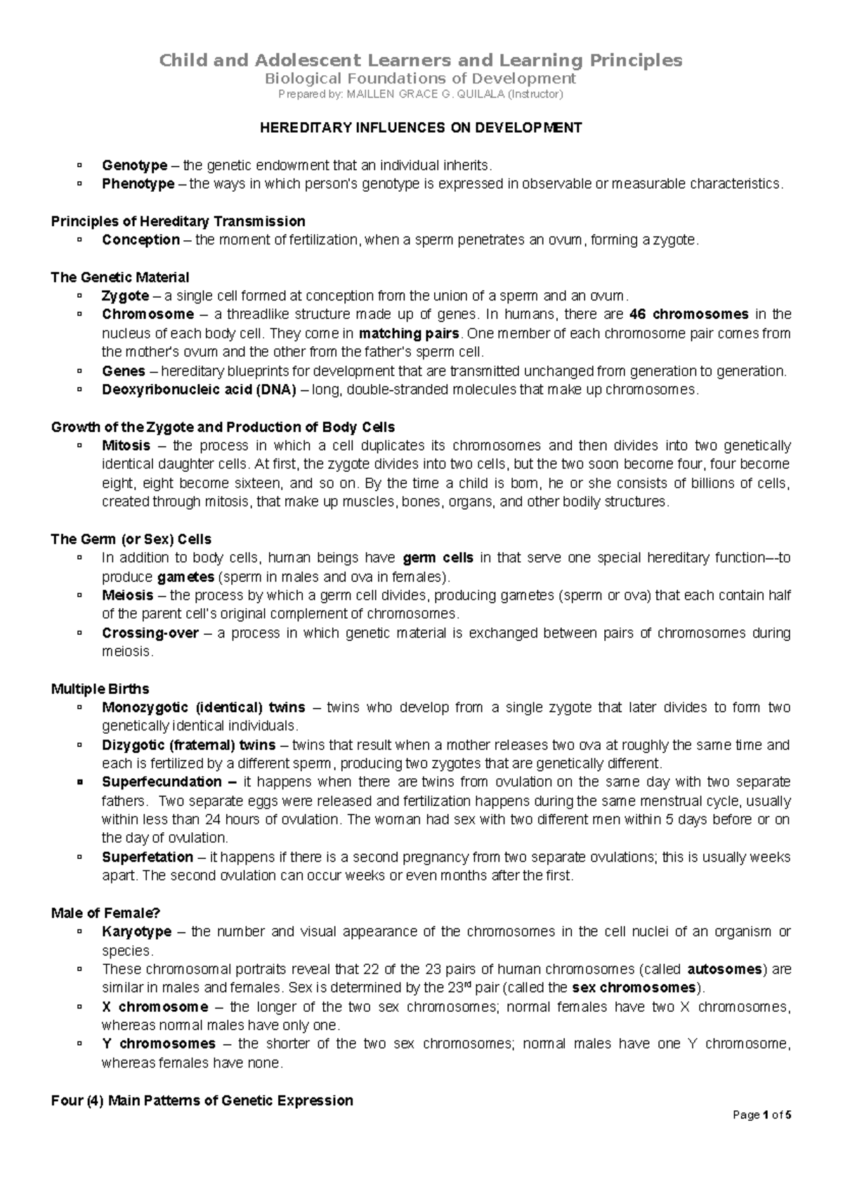 Child and Adolescent Learners: Hereditary Influences on Development ...