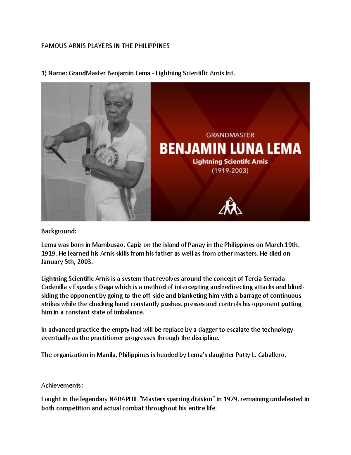 Famous Arnis Players IN THE Philippines - FAMOUS ARNIS PLAYERS IN THE ...