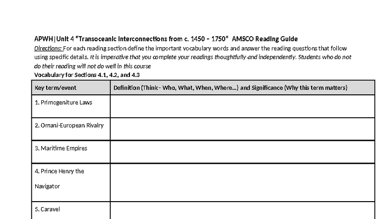 APWH 4.1 Technological Innovations Reading Guide - Studocu