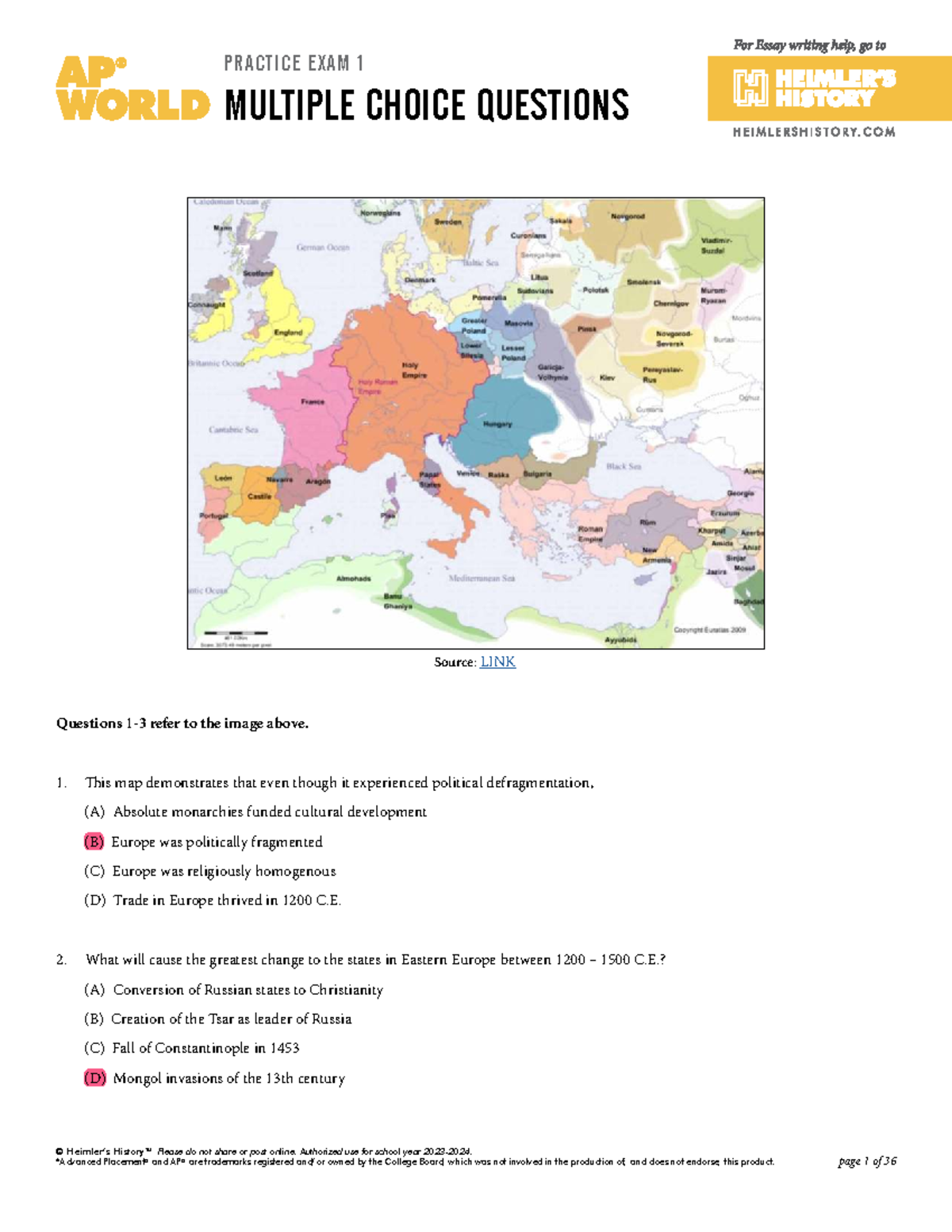 AP World History Practice Exam 1: Multiple Choice Questions - Studocu