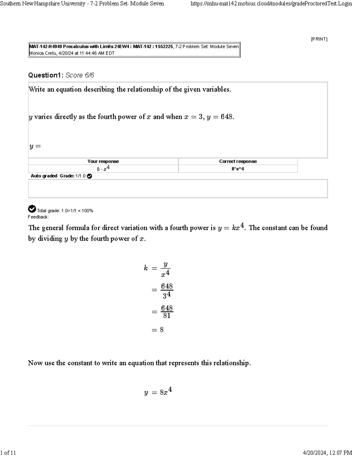 MAT-142-H4949 Precalculus with Limits 7-2 Problem Set Solutions - Studocu