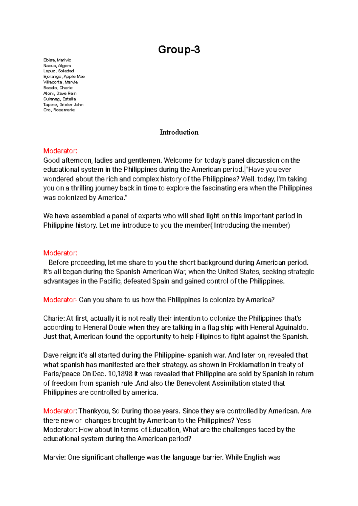 Group-3 American period - Group- Ebisa, Marivic Nacua, Algem Lapuz ...