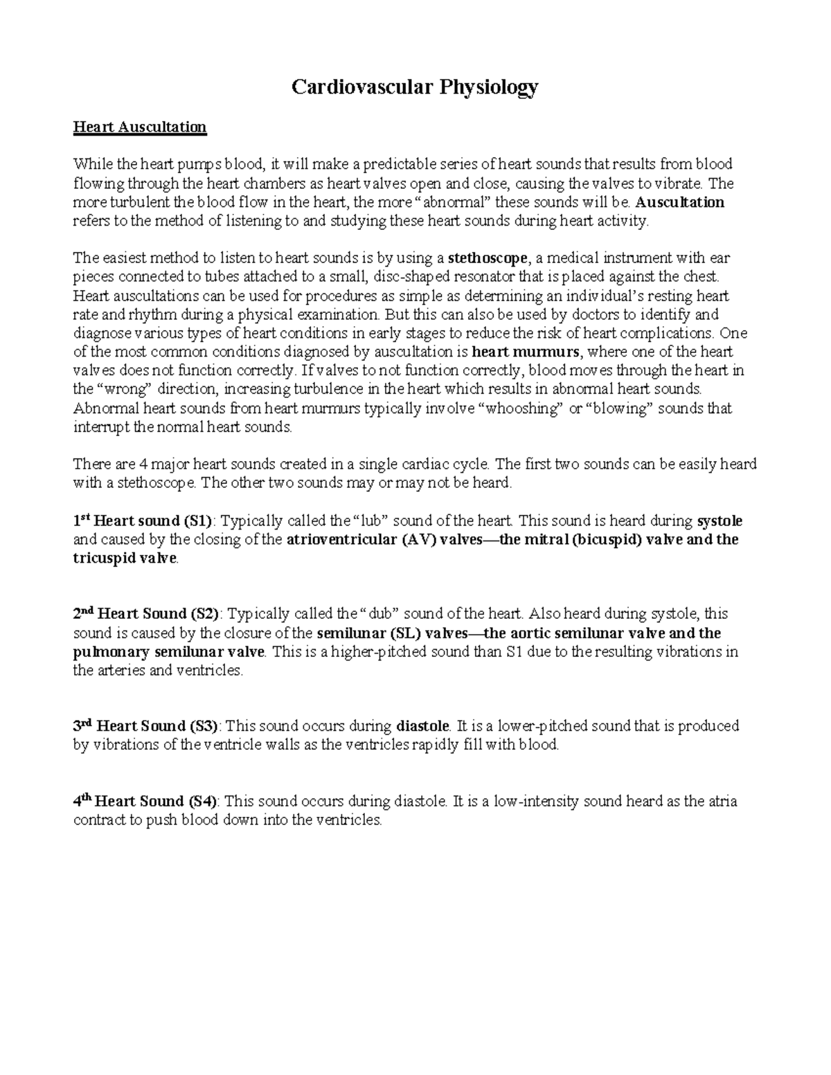 Lab 4 - Cardiovascular Physiology: Heart Sounds and Blood Pressure ...