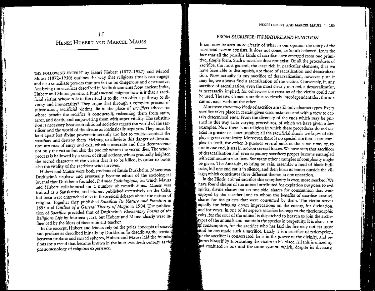 HUMAN SACRIFICE IN HENRI HUBERT AND MARCEL MAUSS' WORK (109) - Studocu
