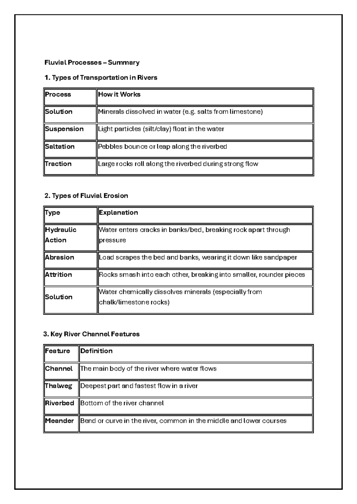 Fluvial Processes - Grade 12 Geomorphology Notes - Studocu