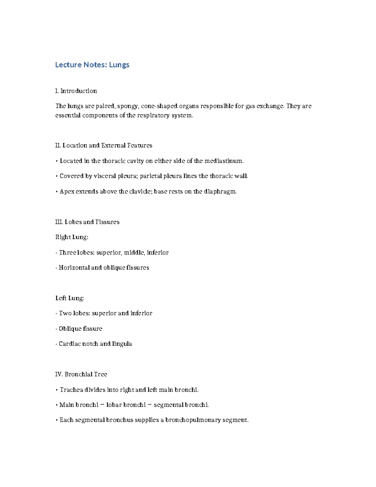 Lecture Notes: Lungs - Anatomy and Function Overview - Studocu