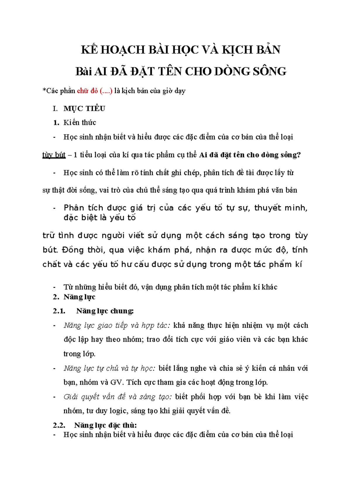 Giáo án Ngữ Văn 11: Phân Tích Tác Phẩm "Ai Đã Đặt Tên Cho Dòng Sông ...