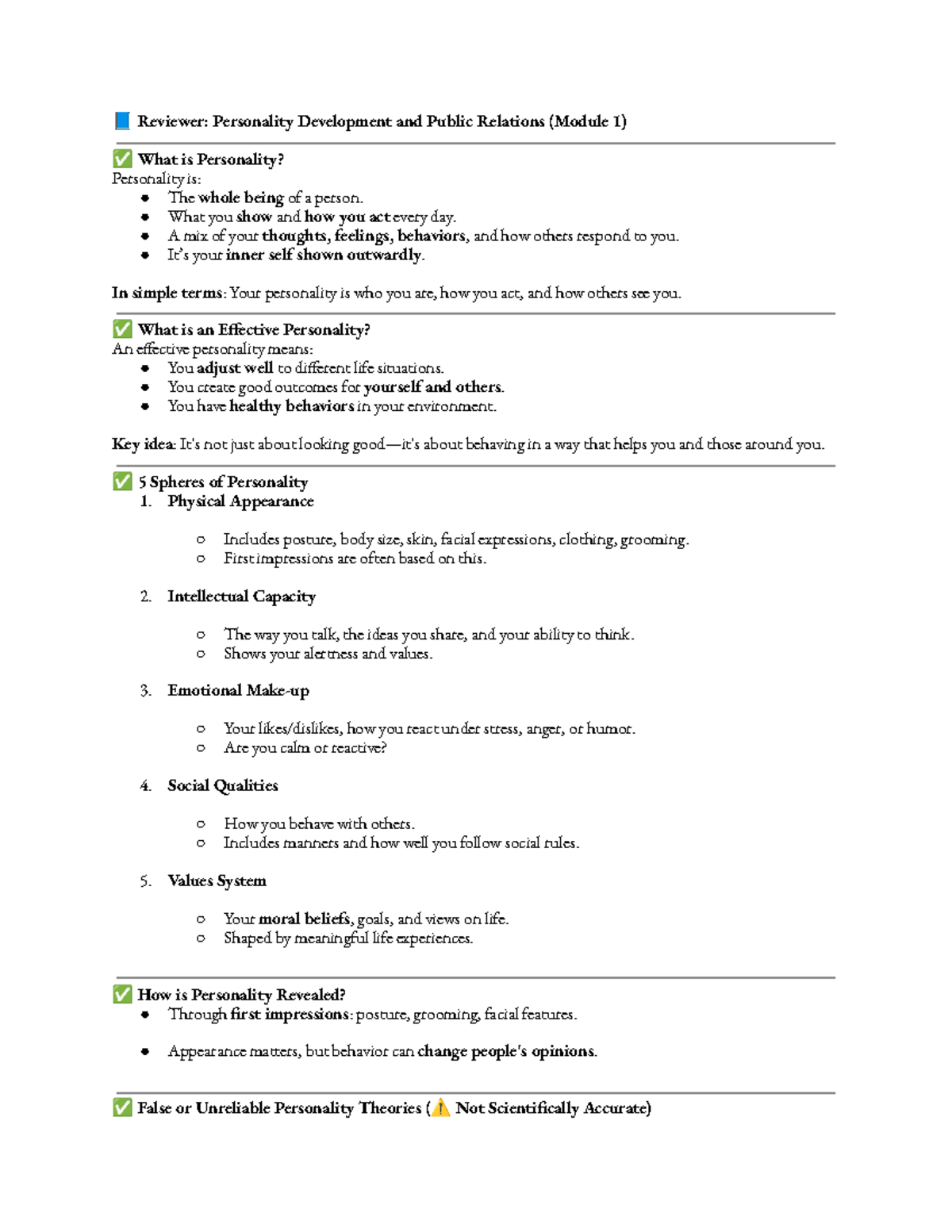 Personal Development Reviewer: Personality & Public Relations (Module 1 ...