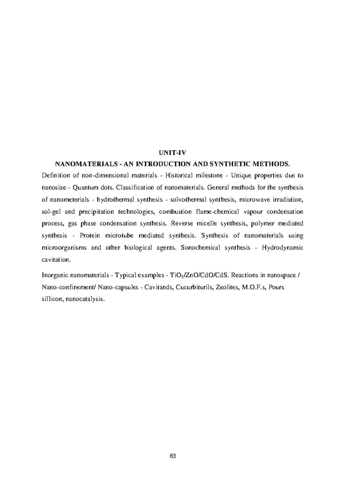 Unit 4: Introduction to Nanomaterials and Synthesis Methods in Inorg ...