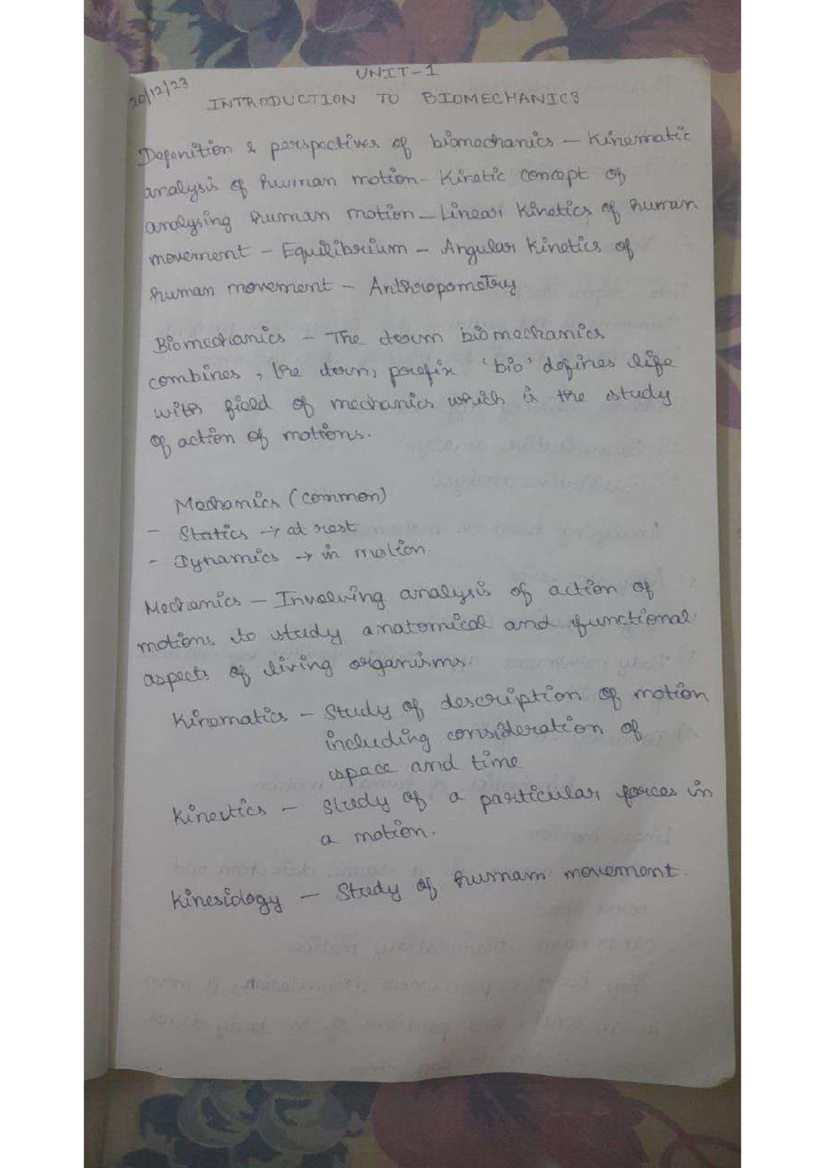 Unit 1 - Introduction to Biomechanics: Key Concepts and Analysis - Studocu