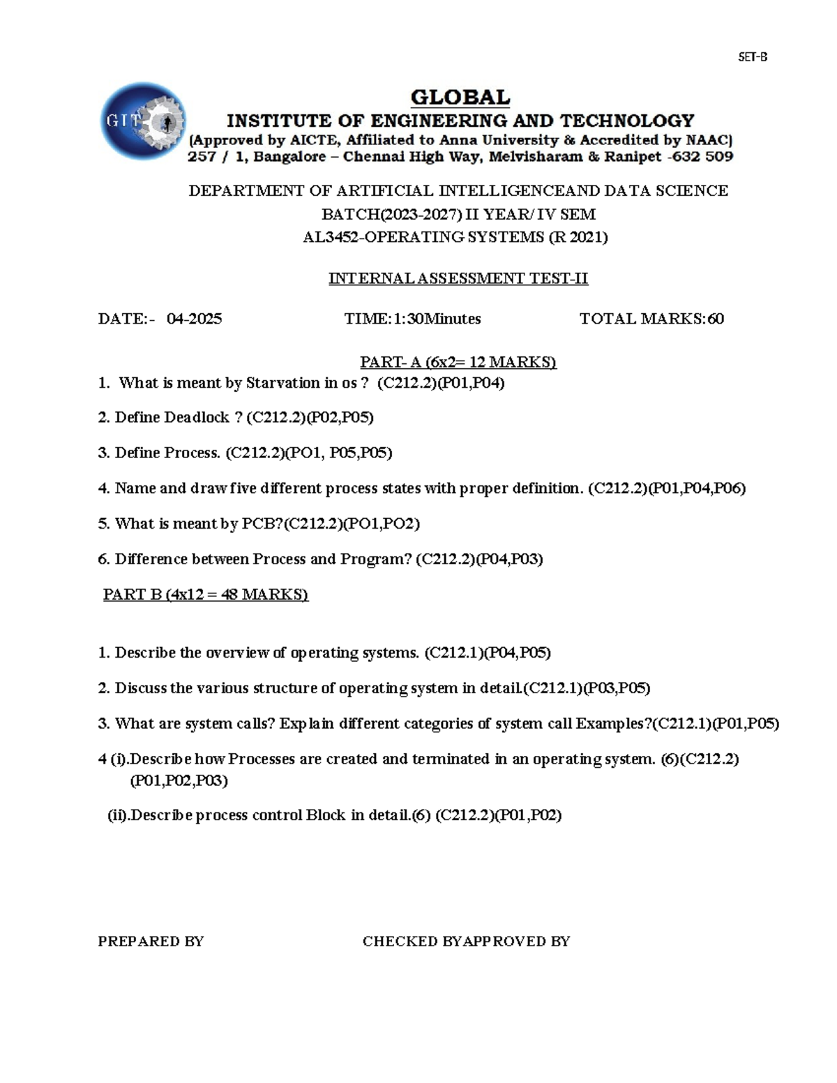 AIDS II IV Sem OS Internal Assessment Questions (R 2021) - Studocu
