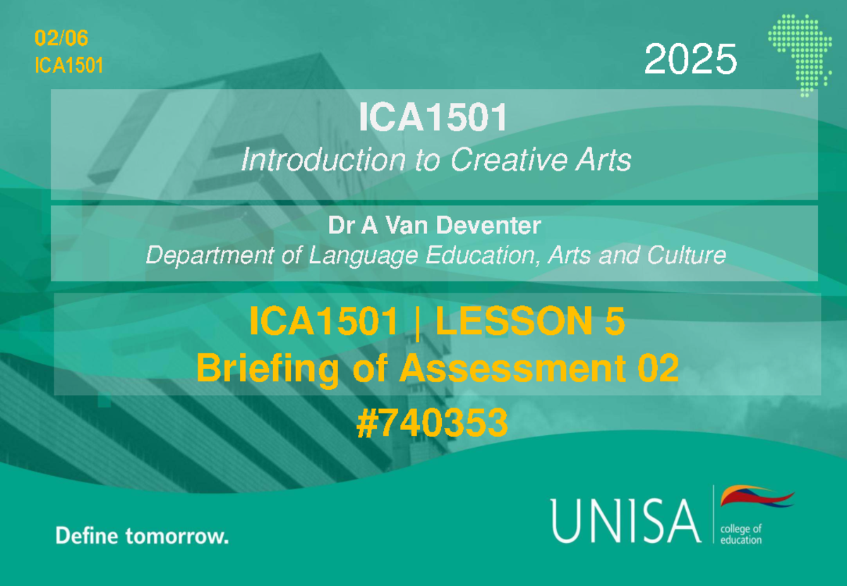 ICA1501 Lesson 5: Briefing on Assessment 02 (Due 19 June 2025) - Studocu