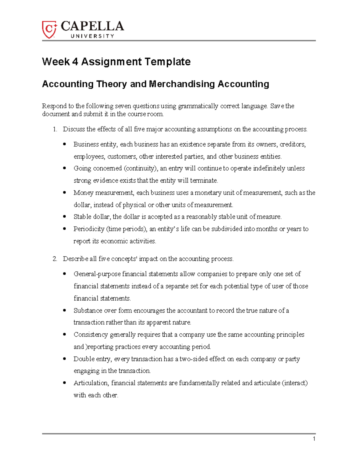 ACC 101 Week 4 Assignment: Accounting Principles & Impact - Studocu
