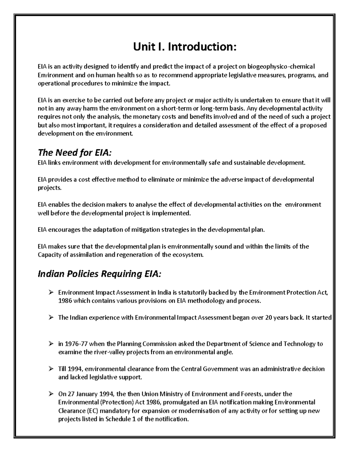 EIA 101: Comprehensive Notes on Environmental Impact Assessment - Studocu
