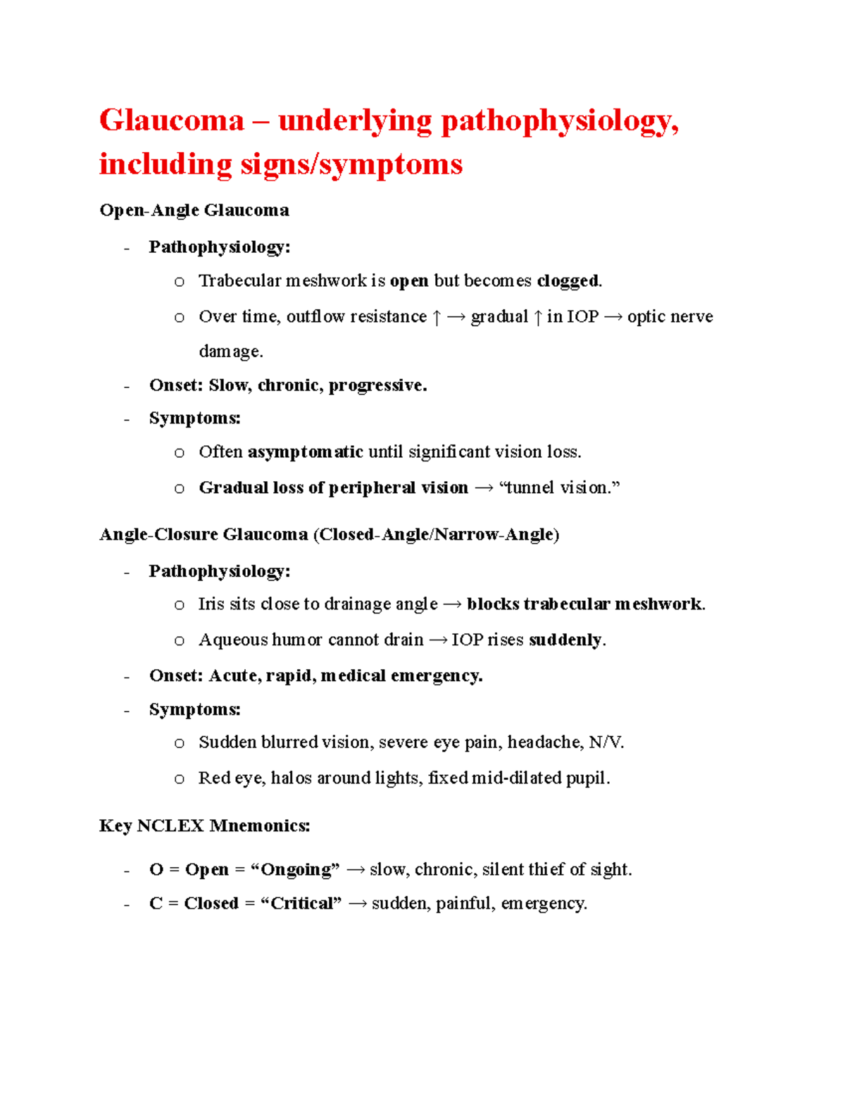NCLEX Study Guide: Glaucoma Pathophysiology & Eye Drop Techniques - Studocu
