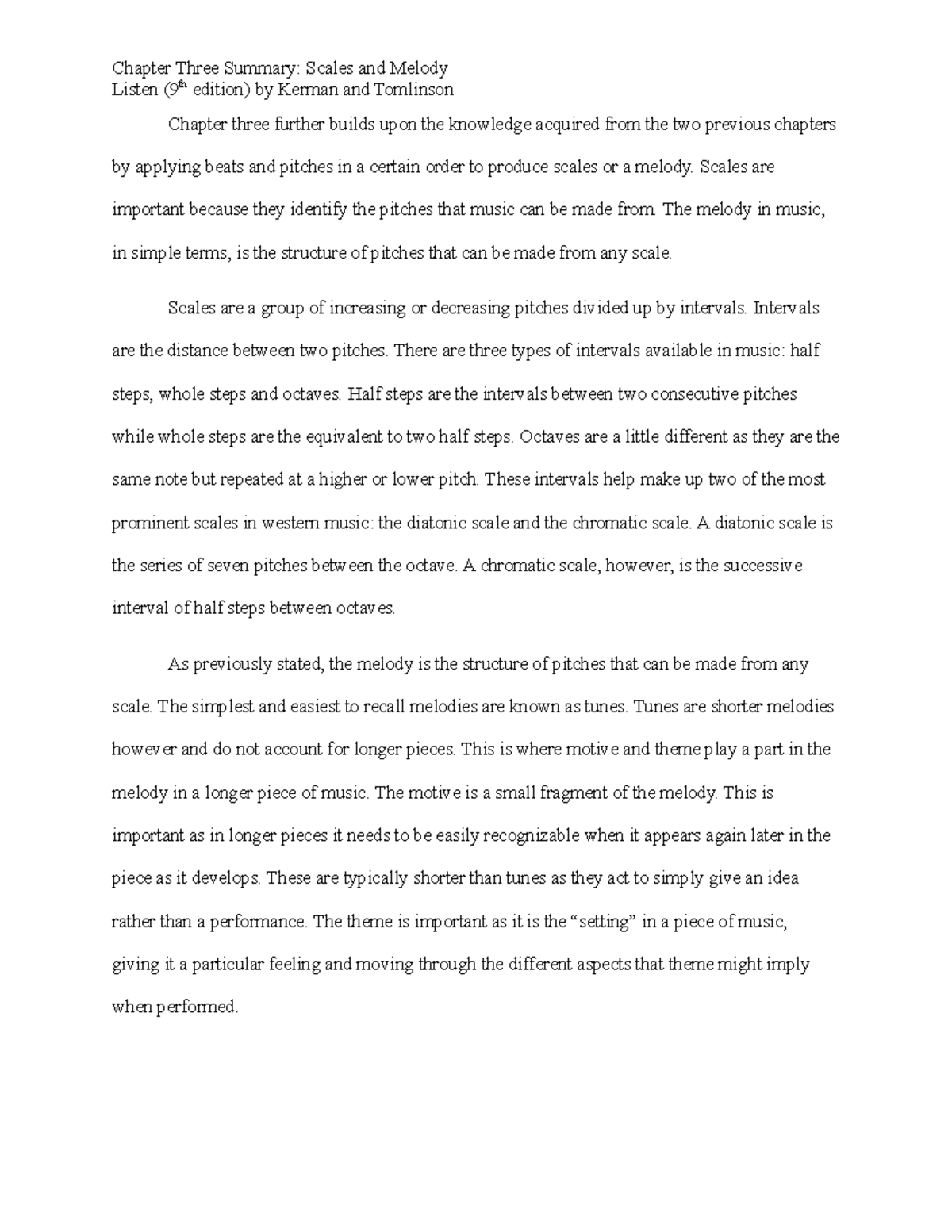 Chapter Three: Scales and Melody - Chapter Three Summary: Scales and ...