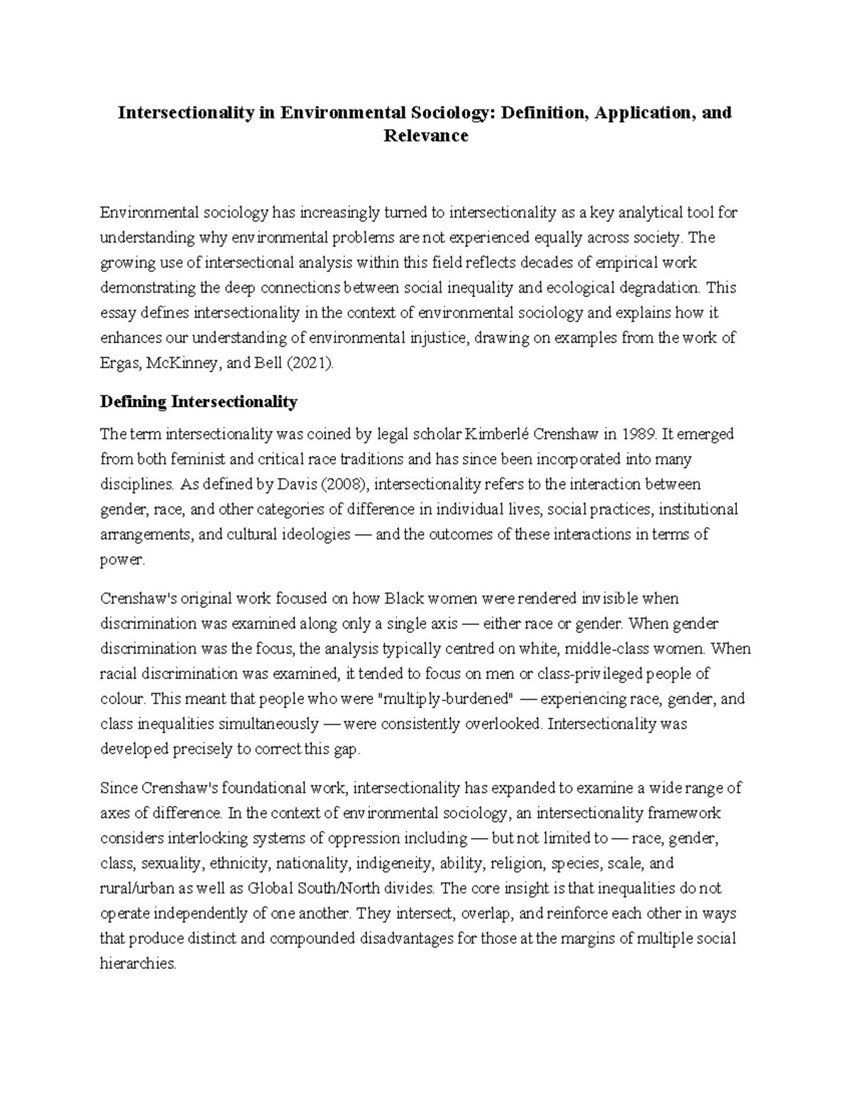 Intersectionality in Environmental Sociology: An Analytical Framework ...
