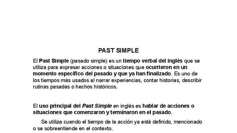 Past Simple: Estructura y Uso en Inglés - Studocu
