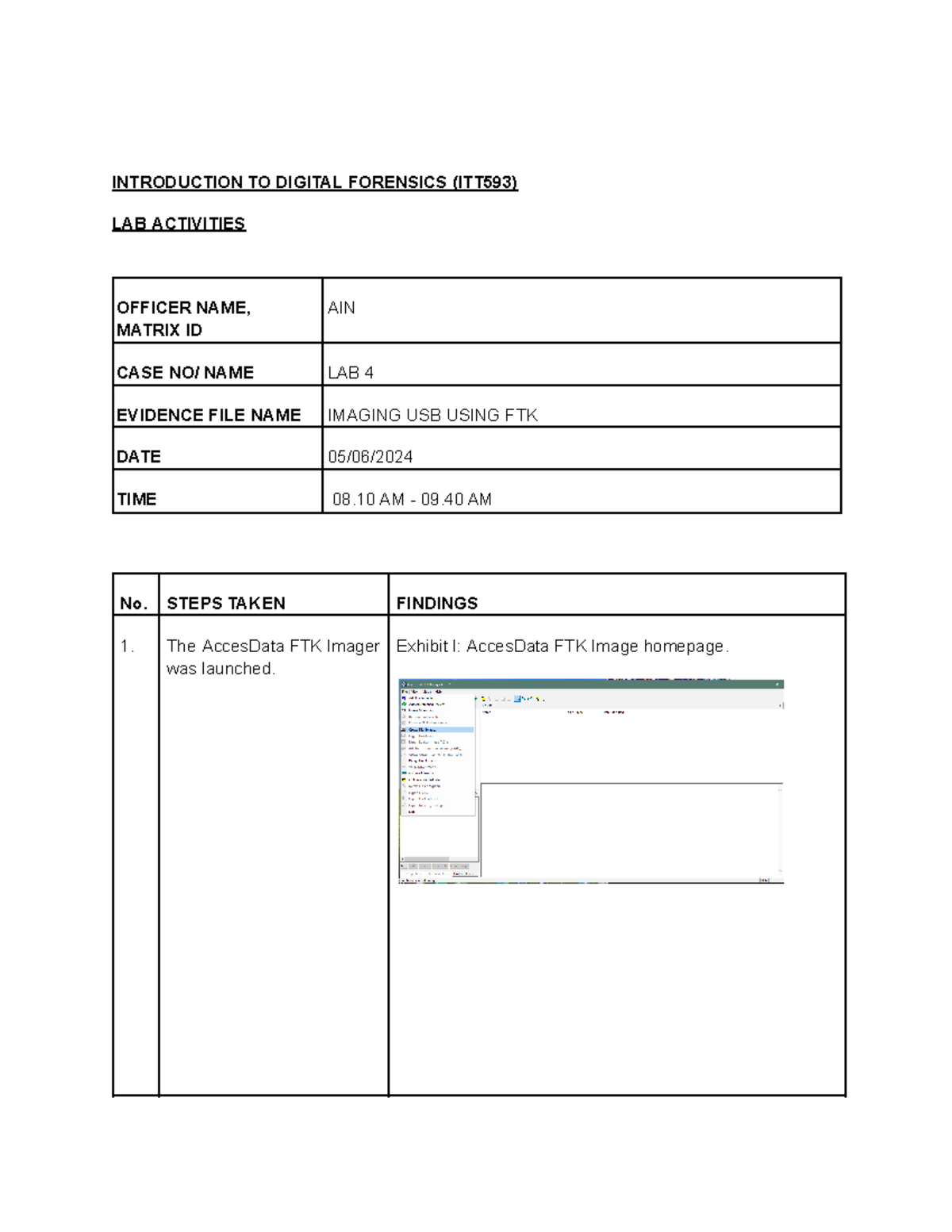 AIN-LAB 4-ITT593 - INTRODUCTION TO DIGITAL FORENSICS (ITT593) LAB ...