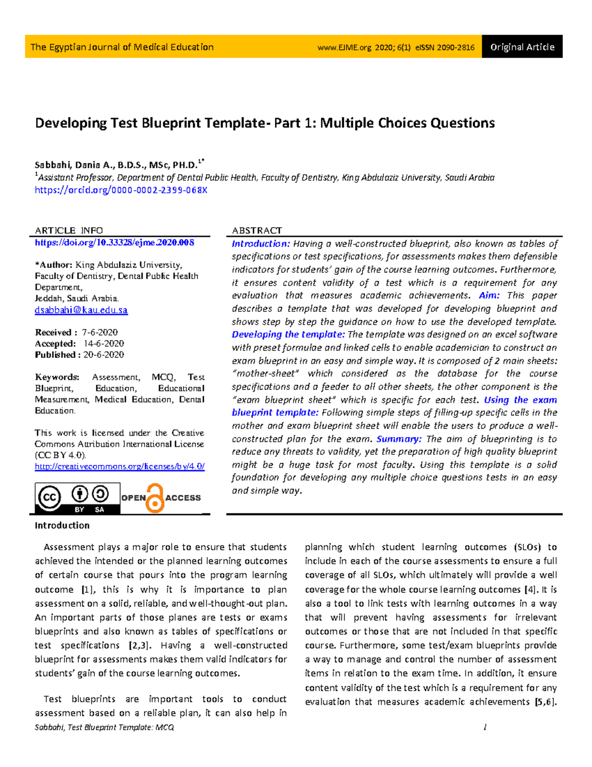 Developing MCQ Test Blueprint Template - Part 1 (DENT 101) - Studocu