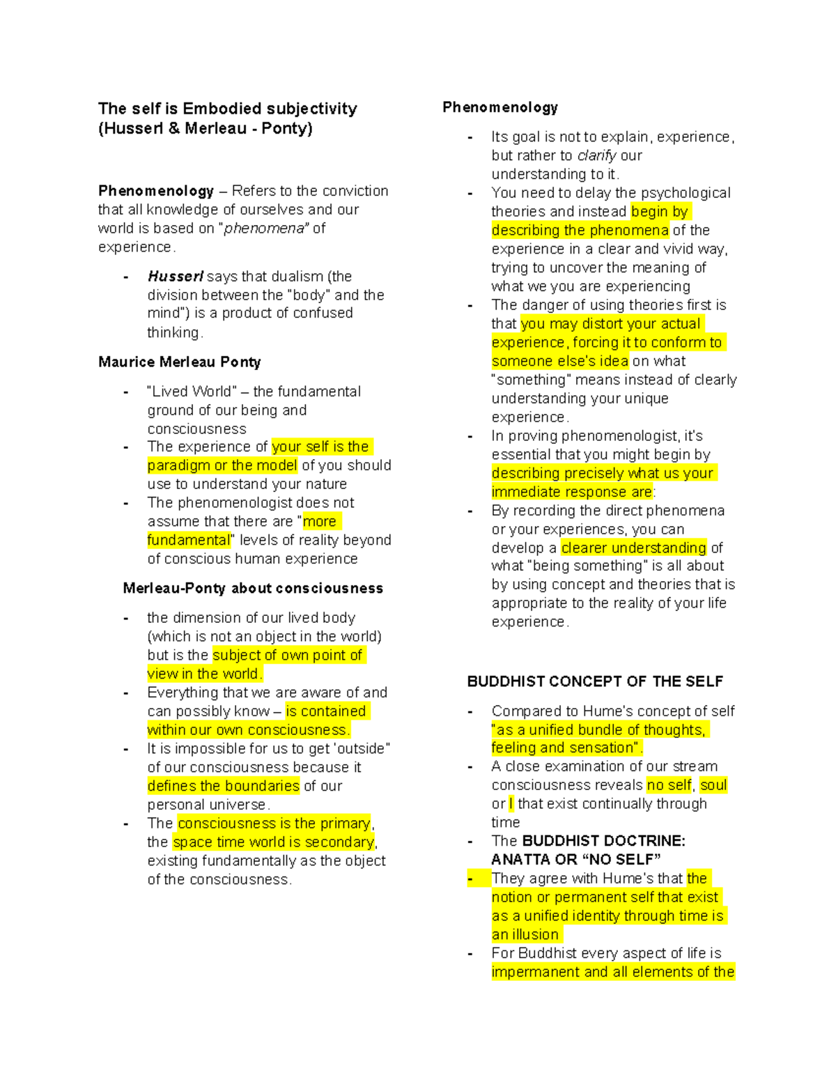 The Self as Embodied Subjectivity: Insights from Husserl & Merleau ...