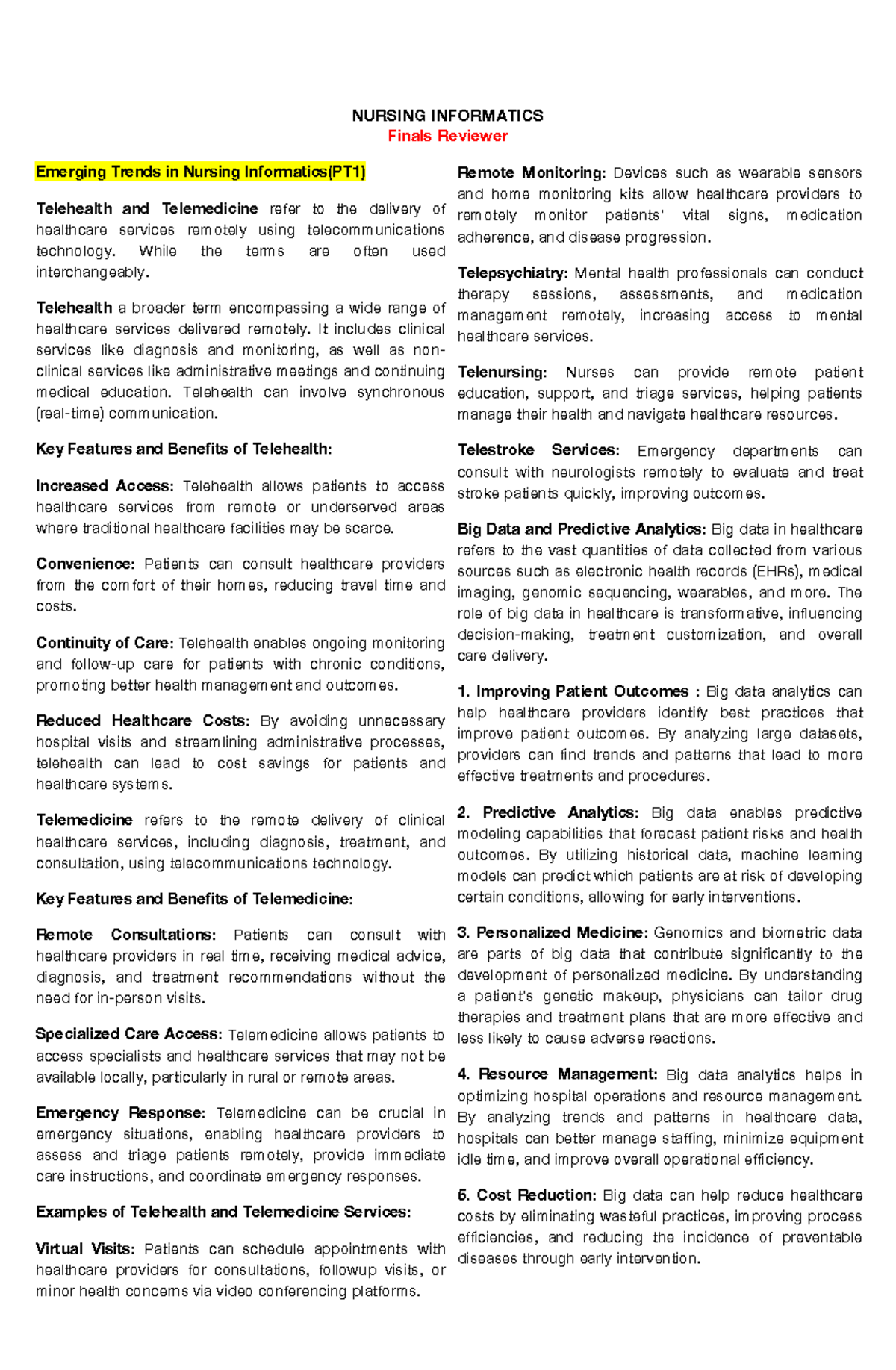 Nursing Informatics: Emerging Trends in Telehealth & Mobile Tech - Studocu