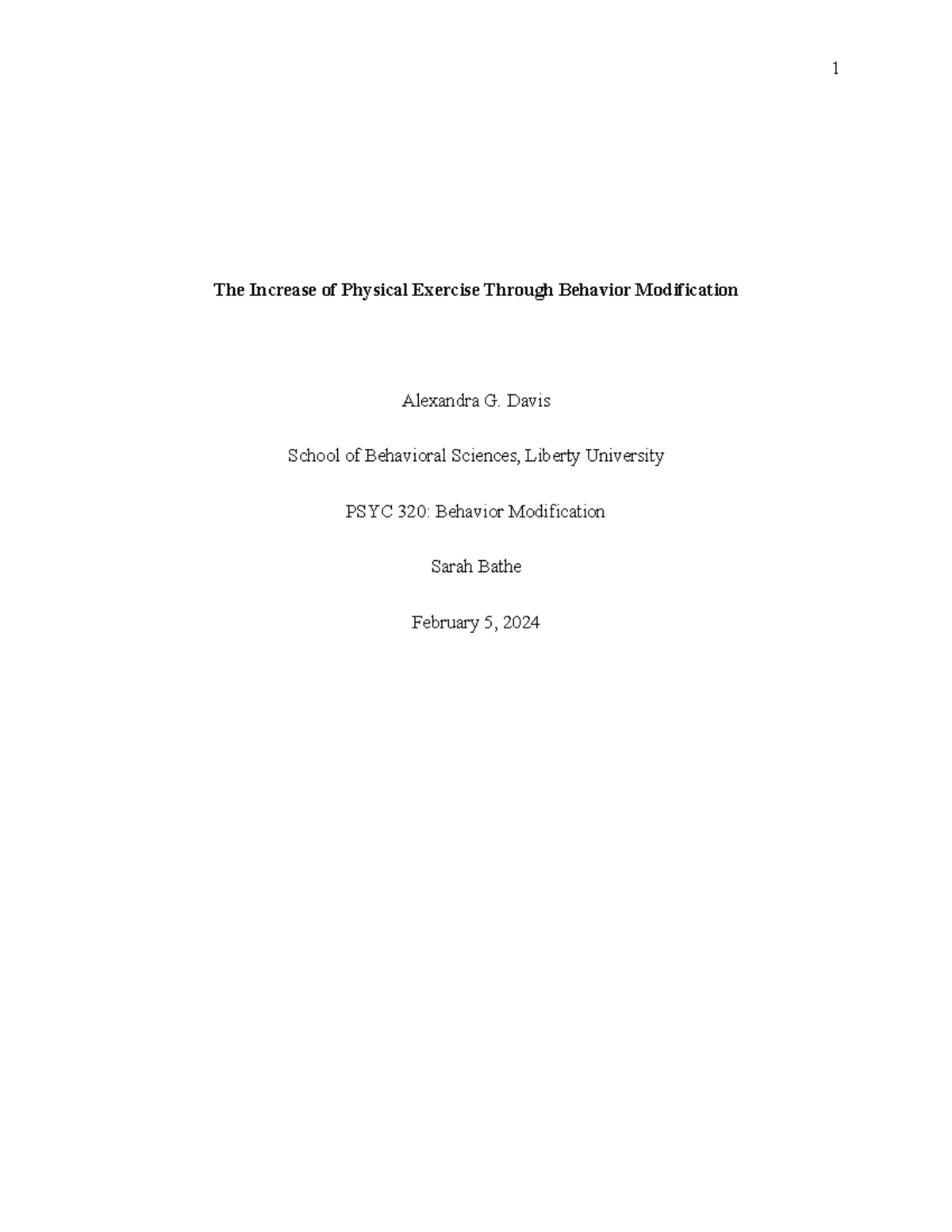 PSYC 320: Behavior Modification Research Paper on Exercise Enhancement ...