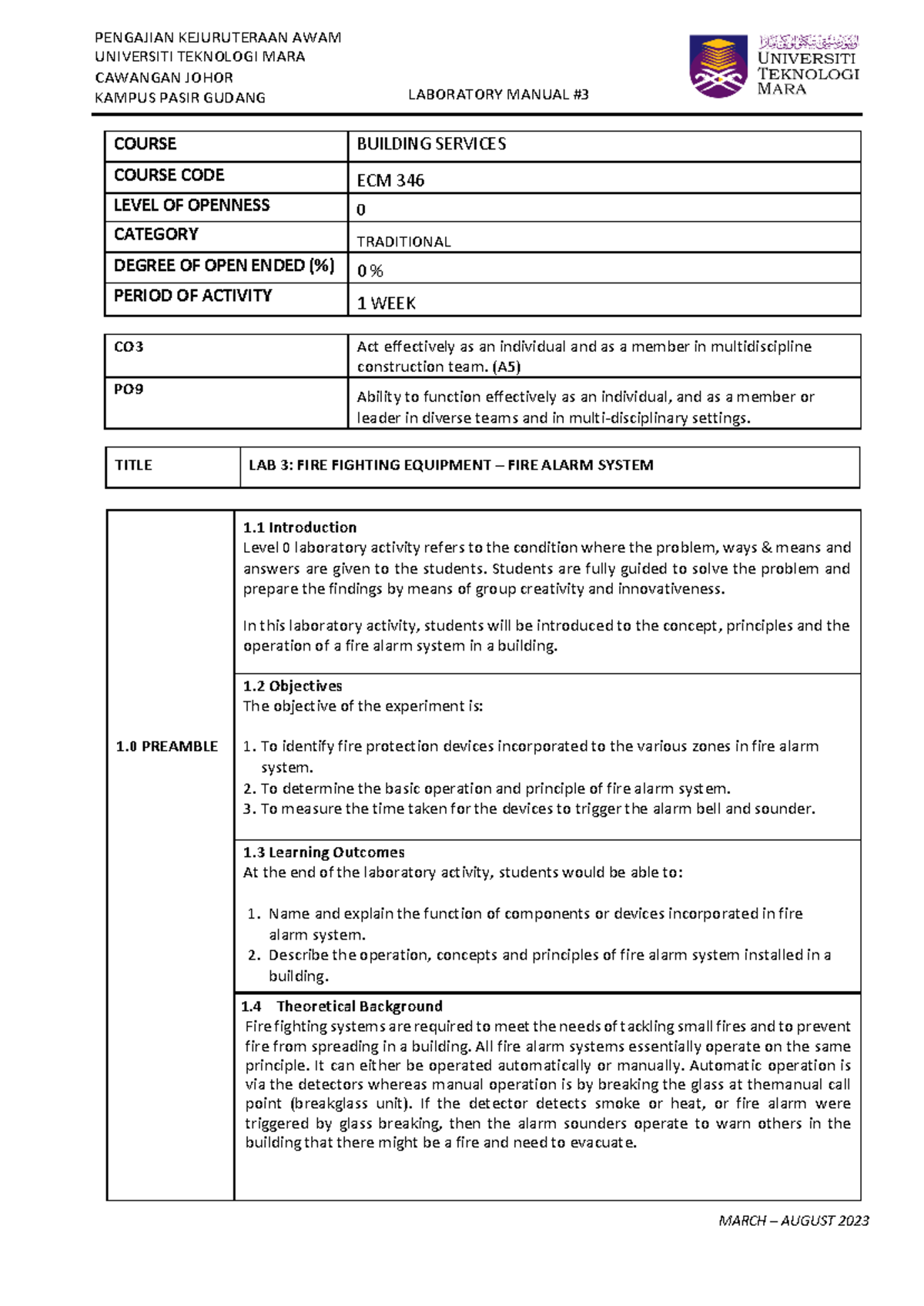 W3 ECM346 Lab 3: Fire Alarm System Installation and Operation Guide ...
