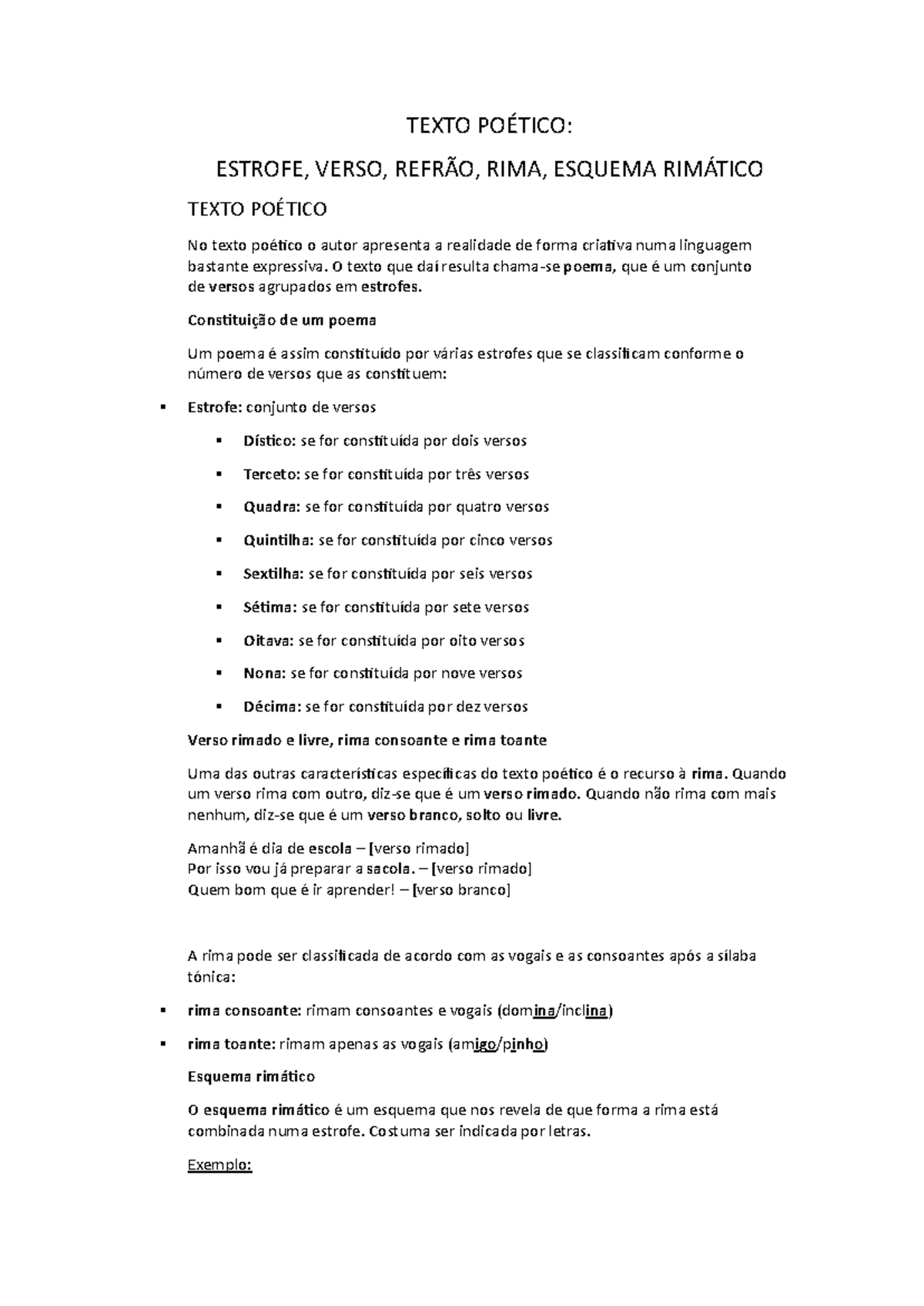 TEXTO POÉTICO: ESTROFES, VERSOS, RIMAS E ESQUEMAS RIMÁTICOS - Studocu