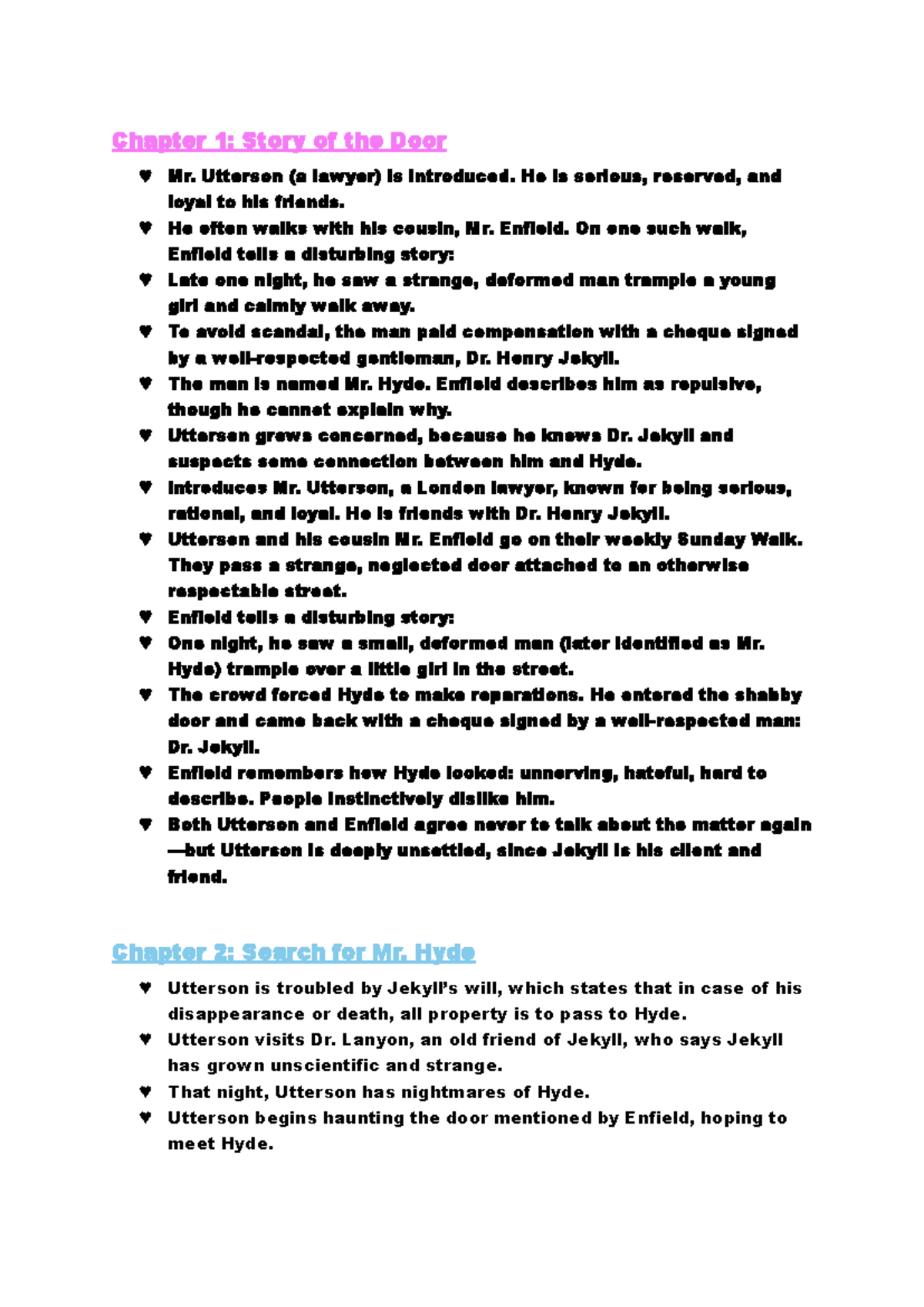 Jekyll & Hyde: Chapter by Chapter Summary (ENG 101) - Studocu