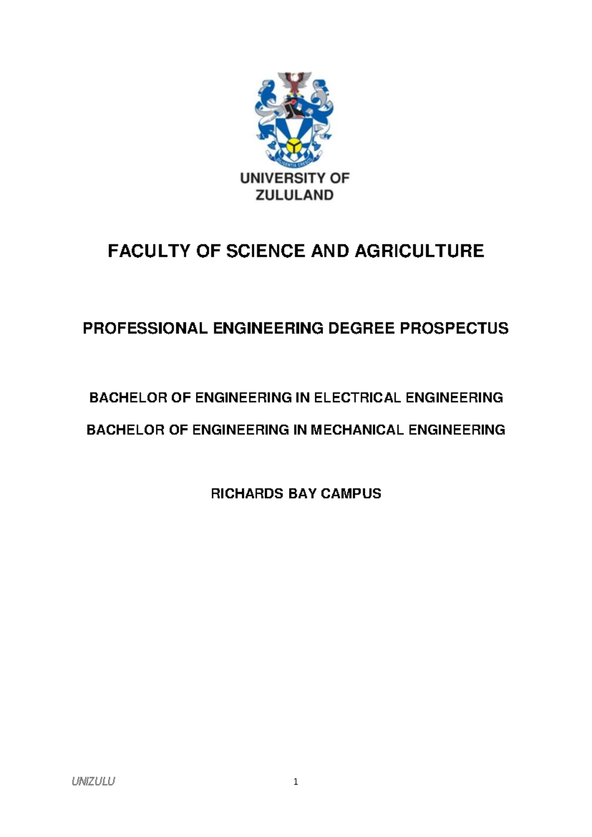 BEng Electrical & Mechanical Engineering Prospectus - UNIZULU 2021 ...