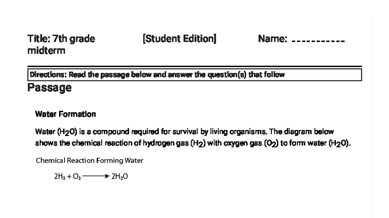 7th Grade Science Midterm Exam: Chemical Reactions & Investigations ...