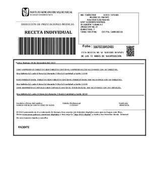 Receta DEL IMSS 71 - Fecha: Lunes, 13 de Mayo del 2024 Primer Nivel de ...