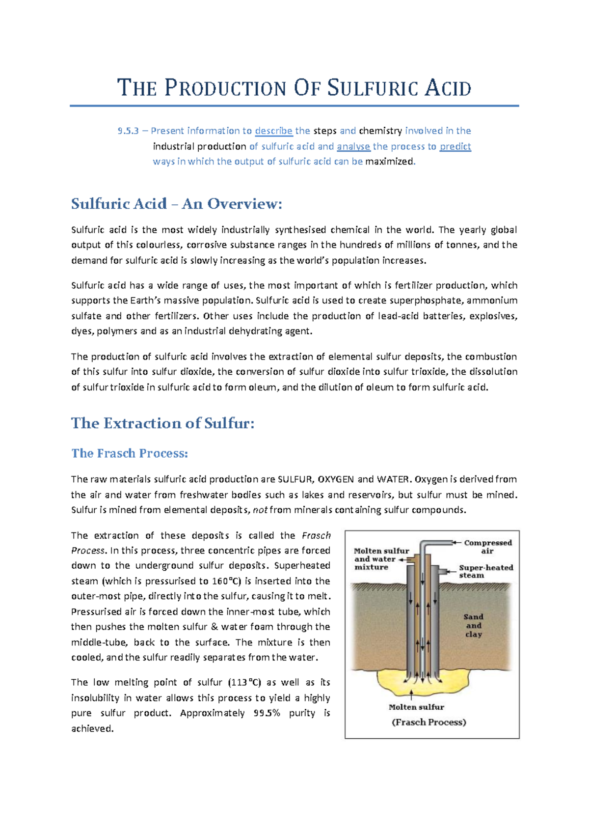 H2SO4 Production: Overview and Industrial Synthesis Process - Studocu