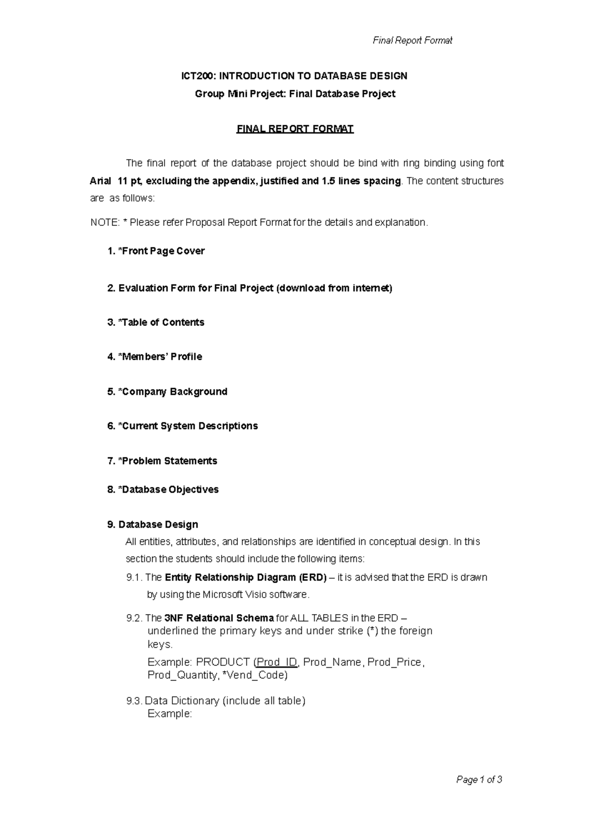 Final Report Format Guidelines for ICT200: Database Design Project ...