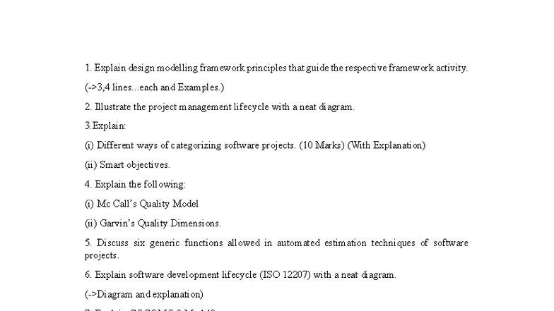 Question Bank for IAT2: Software Project Management & Estimation Techniques - Studocu