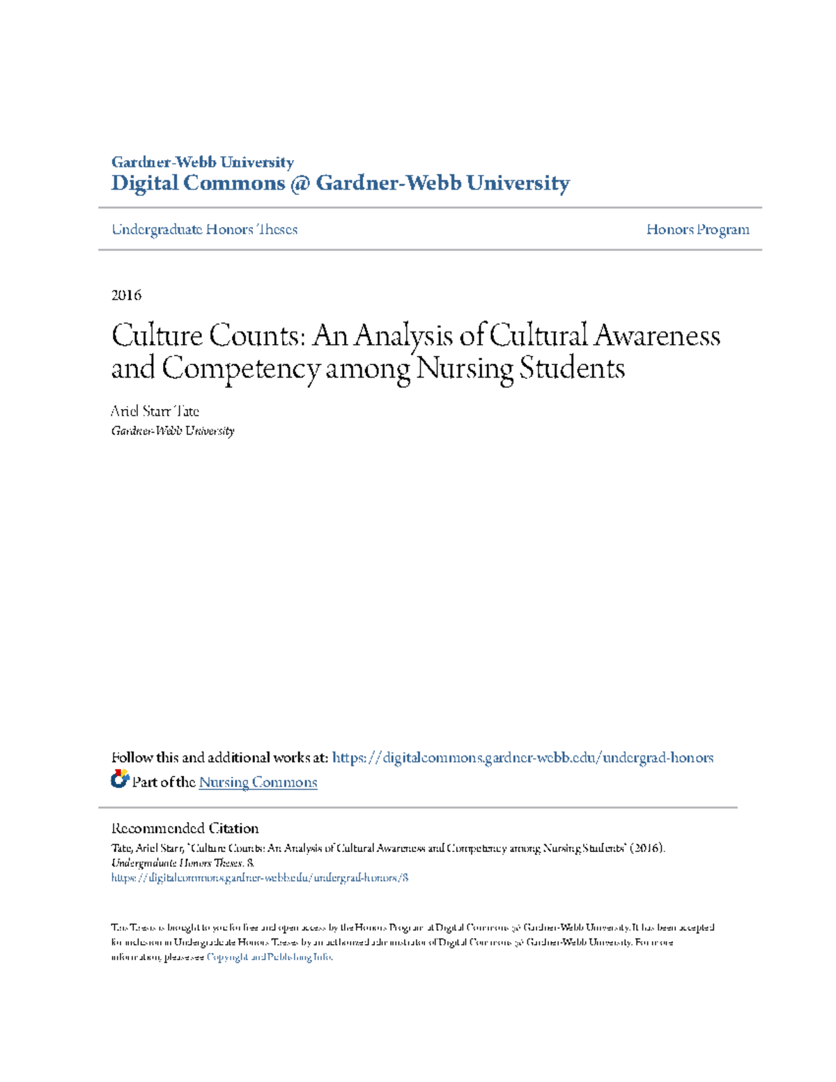 Cultural Awareness and Competency Analysis among Nursing Students (NURS ...