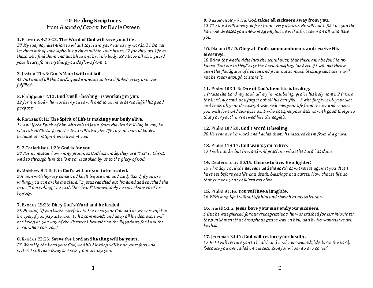 Healing Scriptures Osteen - 40 Healing Scriptures from Healed of Cancer ...