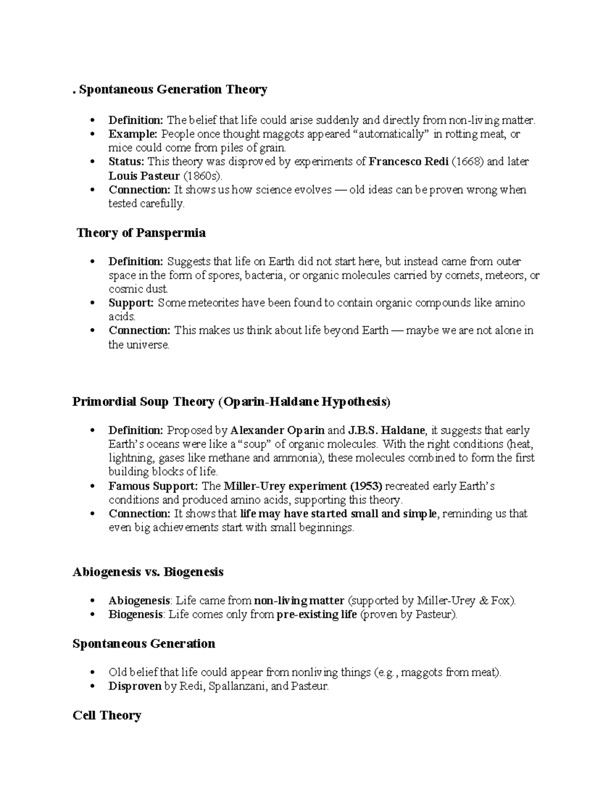 Spontaneous Generation & Origins of Life Theories - PHYS 101 - Studocu
