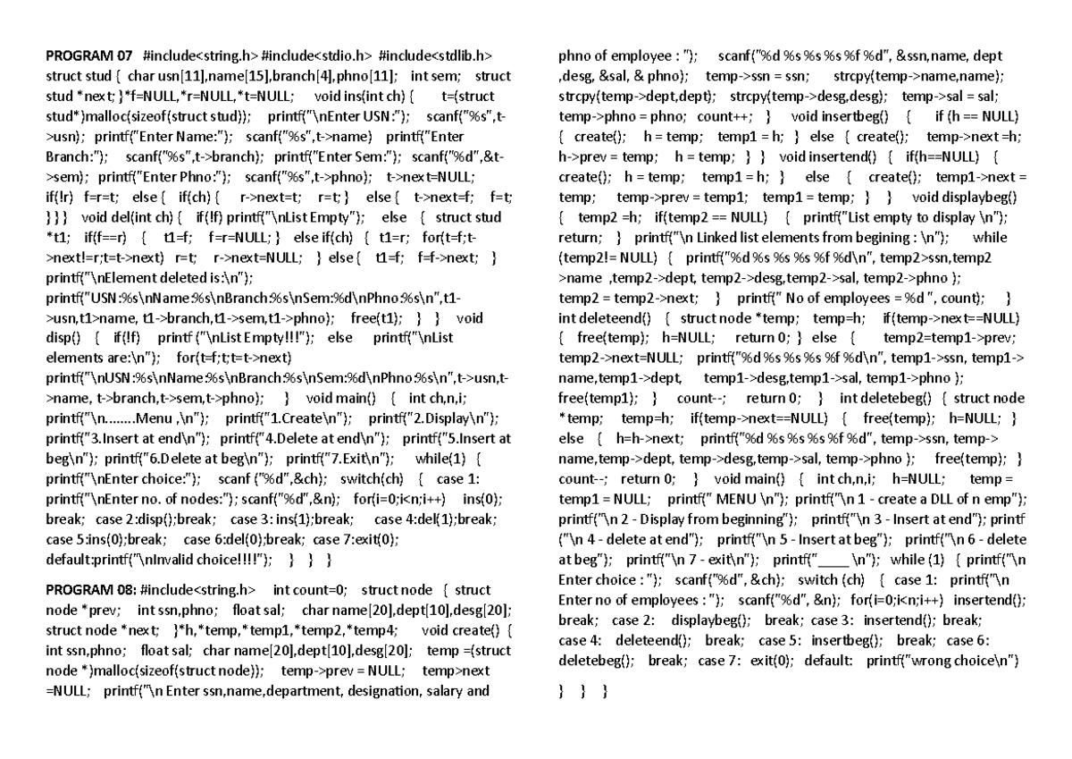 DSA PART 02 - Data structure and application programs - PROGRAM 07 #include - Studocu