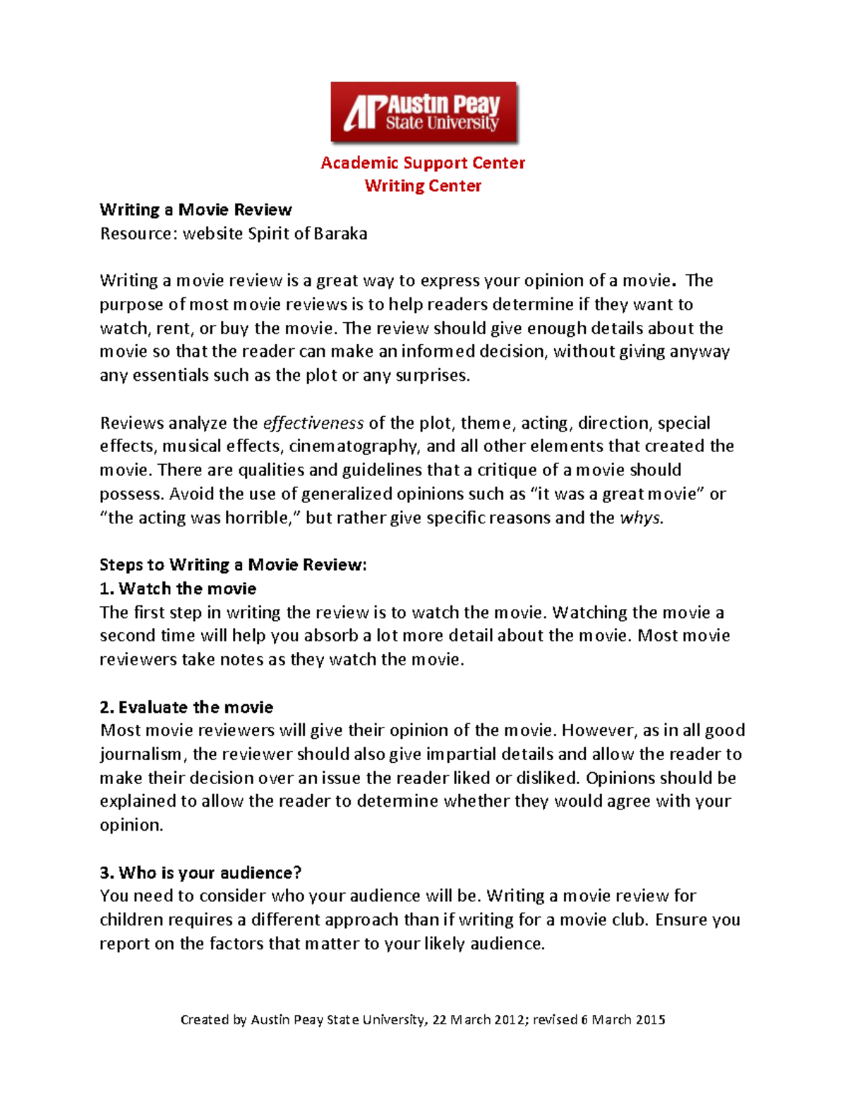 Writing a Movie Review: Guidelines and Key Considerations - Studocu