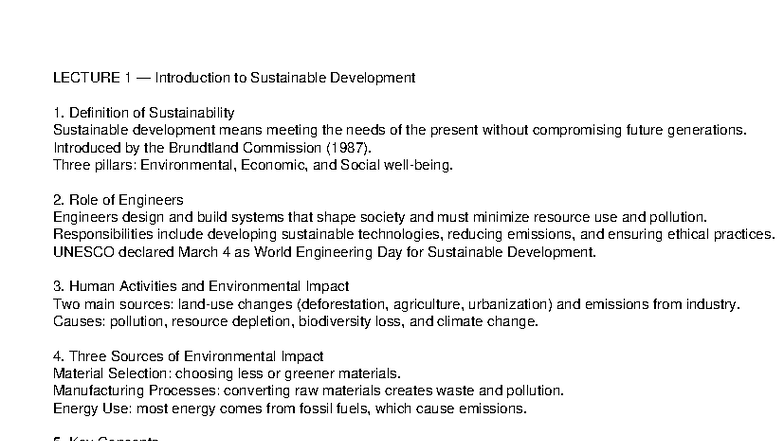 L1 L2 English Notes: Intro to Sustainable Development & Environmental ...