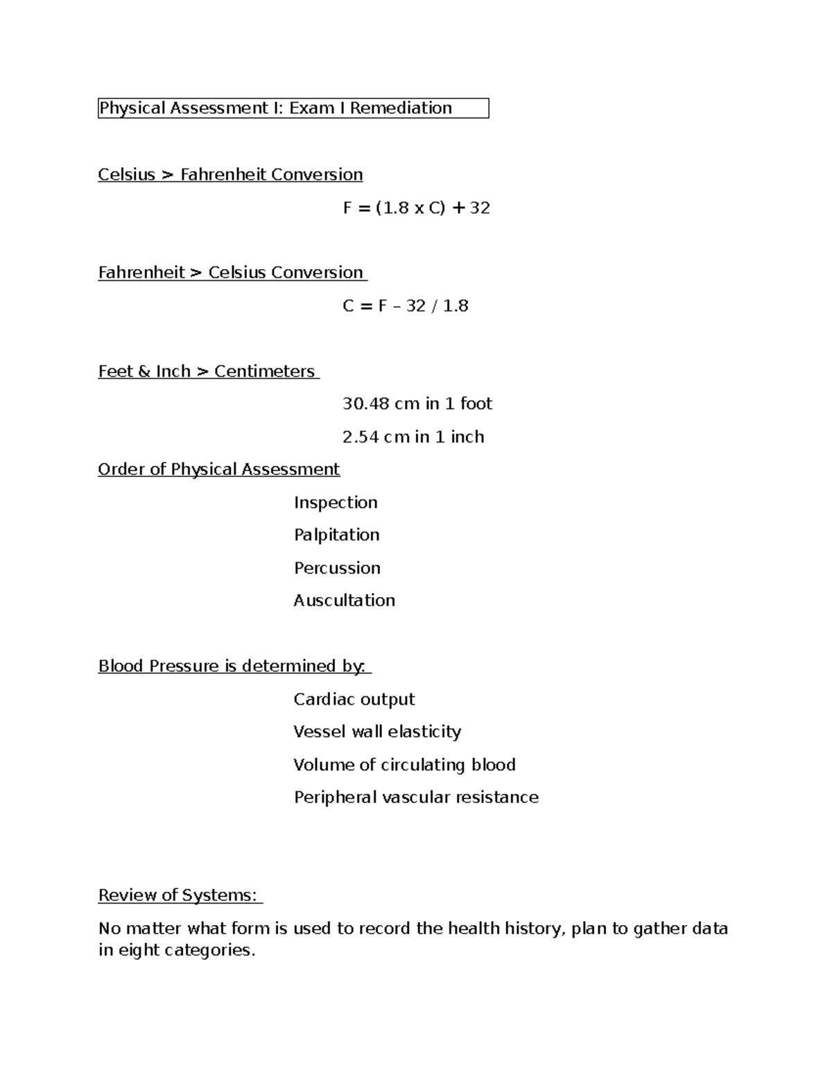 Physical Assessment I Exam I remediation - Physical Assessment I: Exam ...