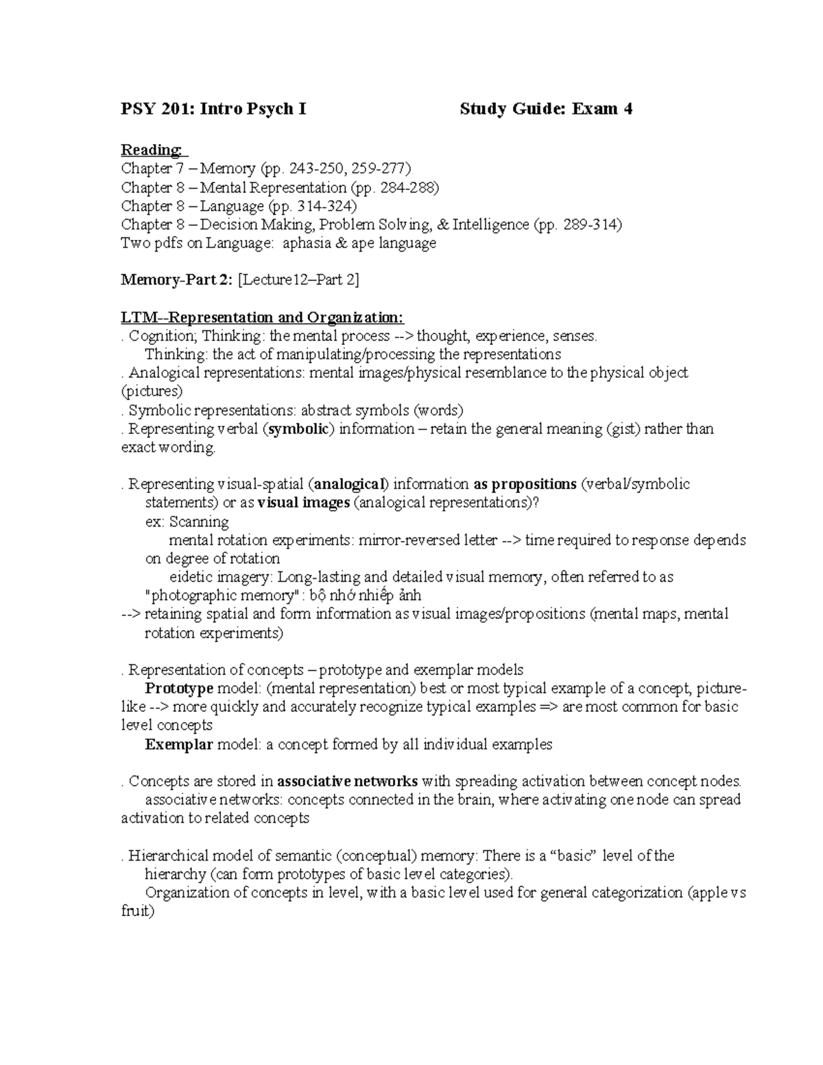 PSY201 F24 Ex4 Study Guide - PSY 201: Intro Psych I Study Guide: Exam 4 ...