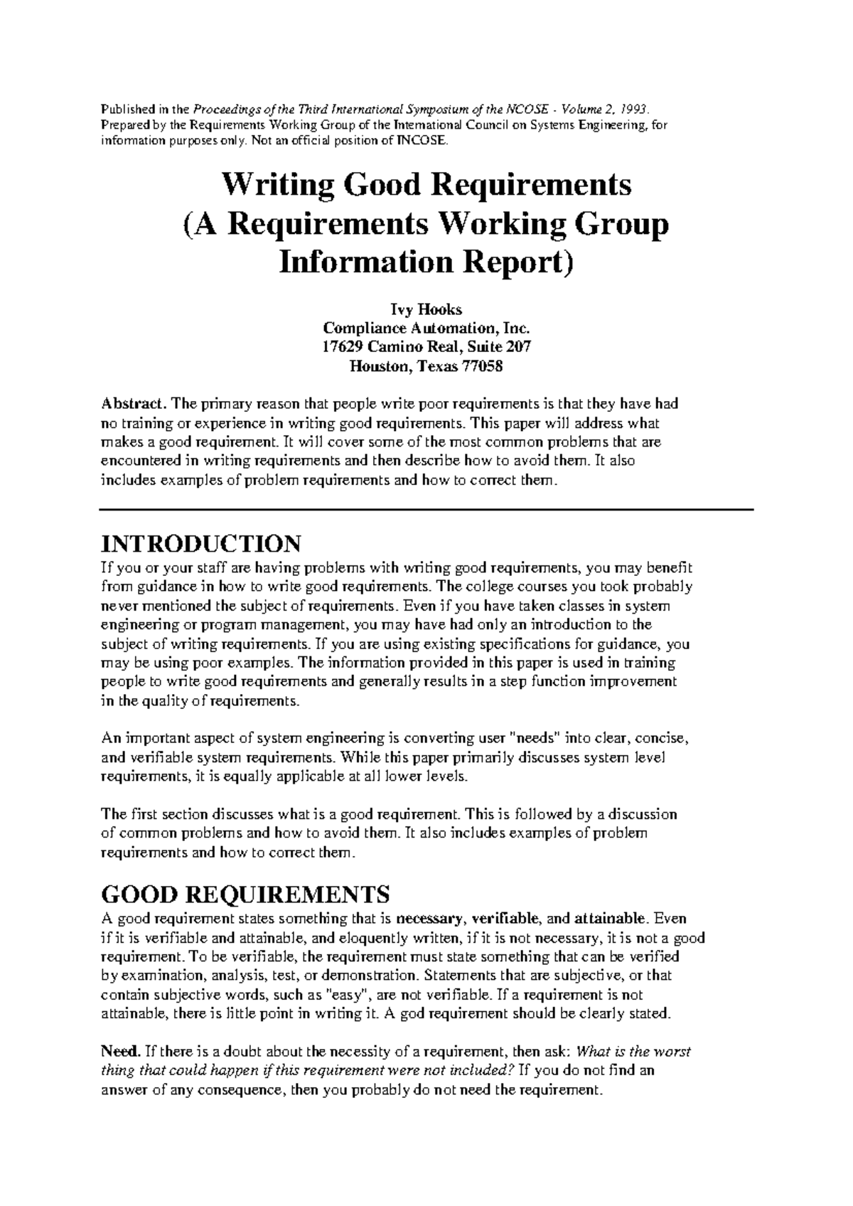 Improving Requirements Writing: Insights from Hooks (1993) - Studeersnel